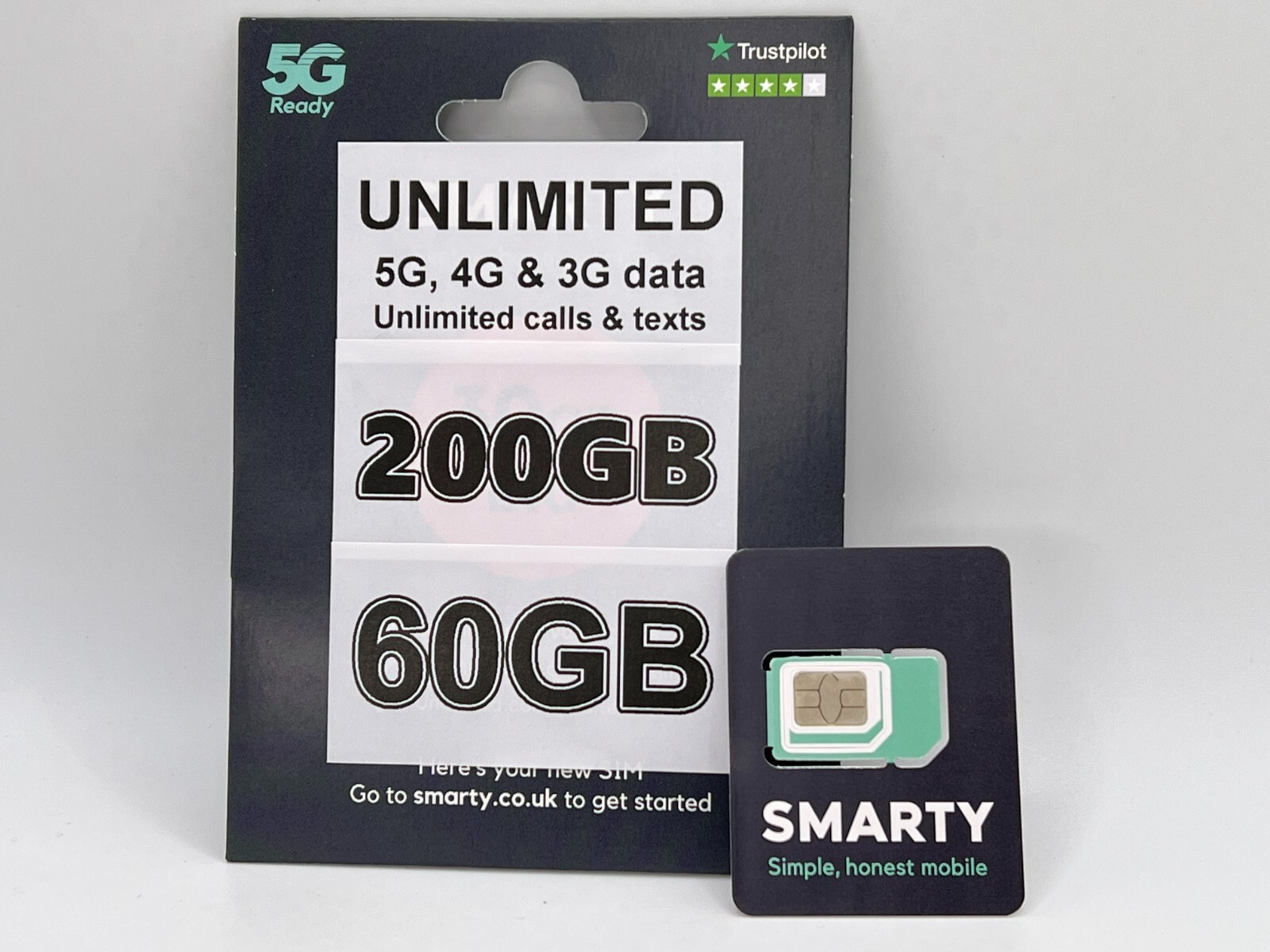 NEW Smarty sim card Unlimited Internet texts and calls, £10 50GB, £20 ...