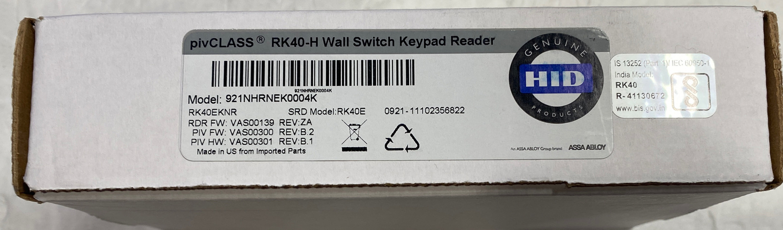 HID pivCLASS RK40-H Wall Switch Keypad Reader P/N: 921NHRNEK0004K BRAND ...