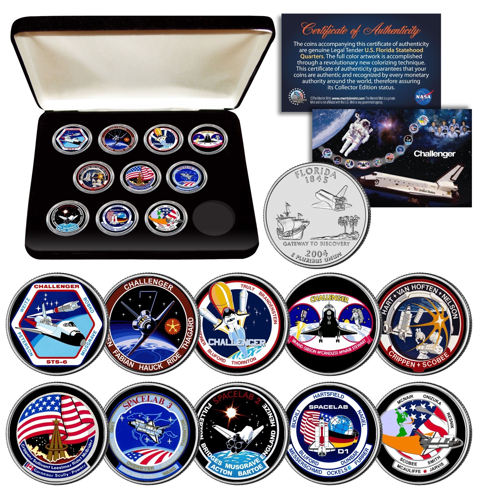 SPACE SHUTTLE CHALLENGER MISSION NASA Florida State Quarters 10-Coin ...