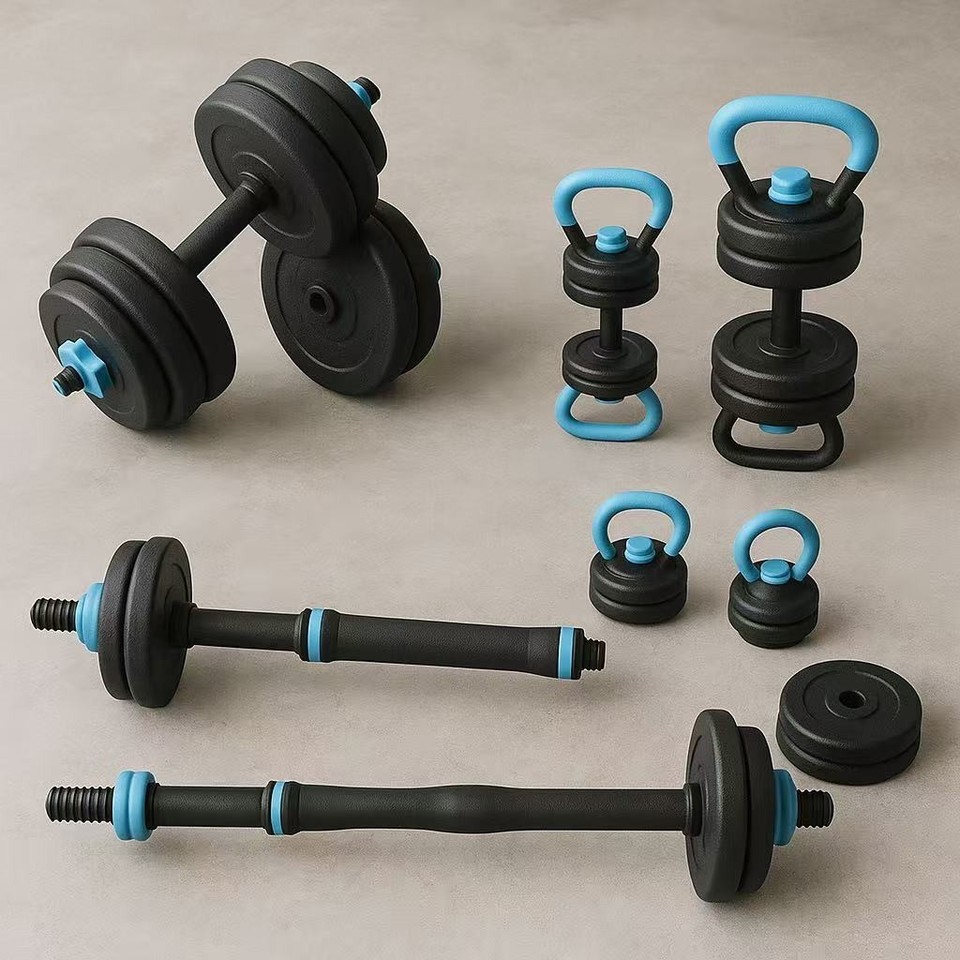 20KG 3-in-1 Adjustable Dumbbell Barbell Kettlebell Set Blue/Black Home ...