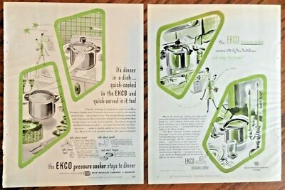 2 Ekco pressure cooker ads 1946 print 1940s illustration art food ...