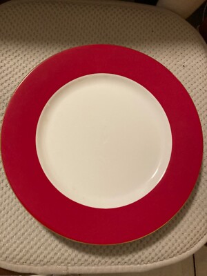(3) Pcs Crate & Barrel RED Band RIM GOLD TRIM Dinner Plates 10 3/8" | eBay