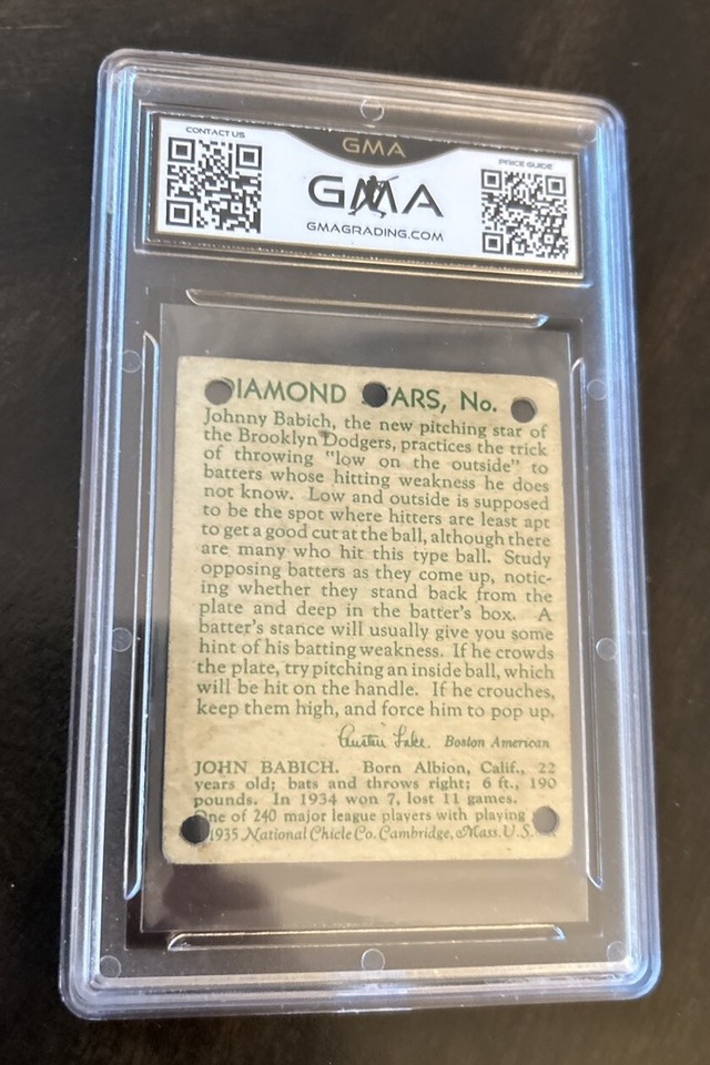 1934-36 Diamond Stars John Babich Green Back GMA Authentic Brooklyn ...