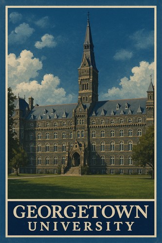 🎓 Georgetown University Poster - Retro Style Art Print Mid-Century 🇺🇸 ...