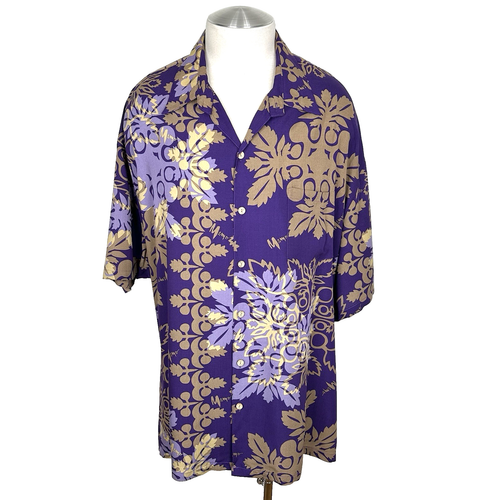 MAMO Howell Floral Purple & Brown 100% Rayon Vintage Hawaiian Aloha ...