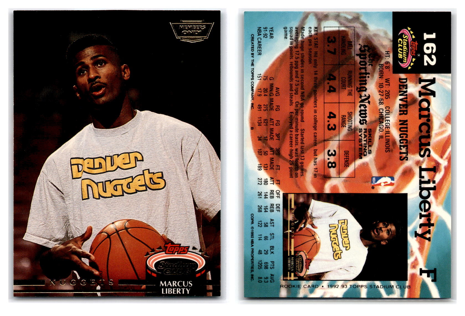 1992-93 Stadium Club Members Only #162 Marcus Liberty - Denver Nuggets ...
