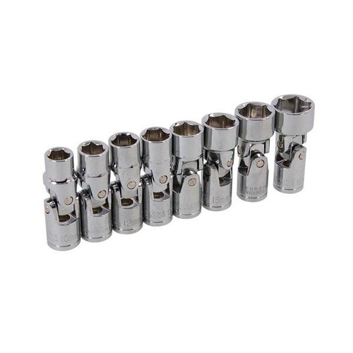 8pc 3/8" DRIVE UNIVERSAL JOINT SOCKET SET 10MM TO 19MM IN METAL STORAGE ...