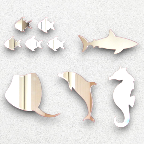 Sea Life Mirrors, Set of 9, Fish, Seahorse, Shark, Stingray & Dolphin ...