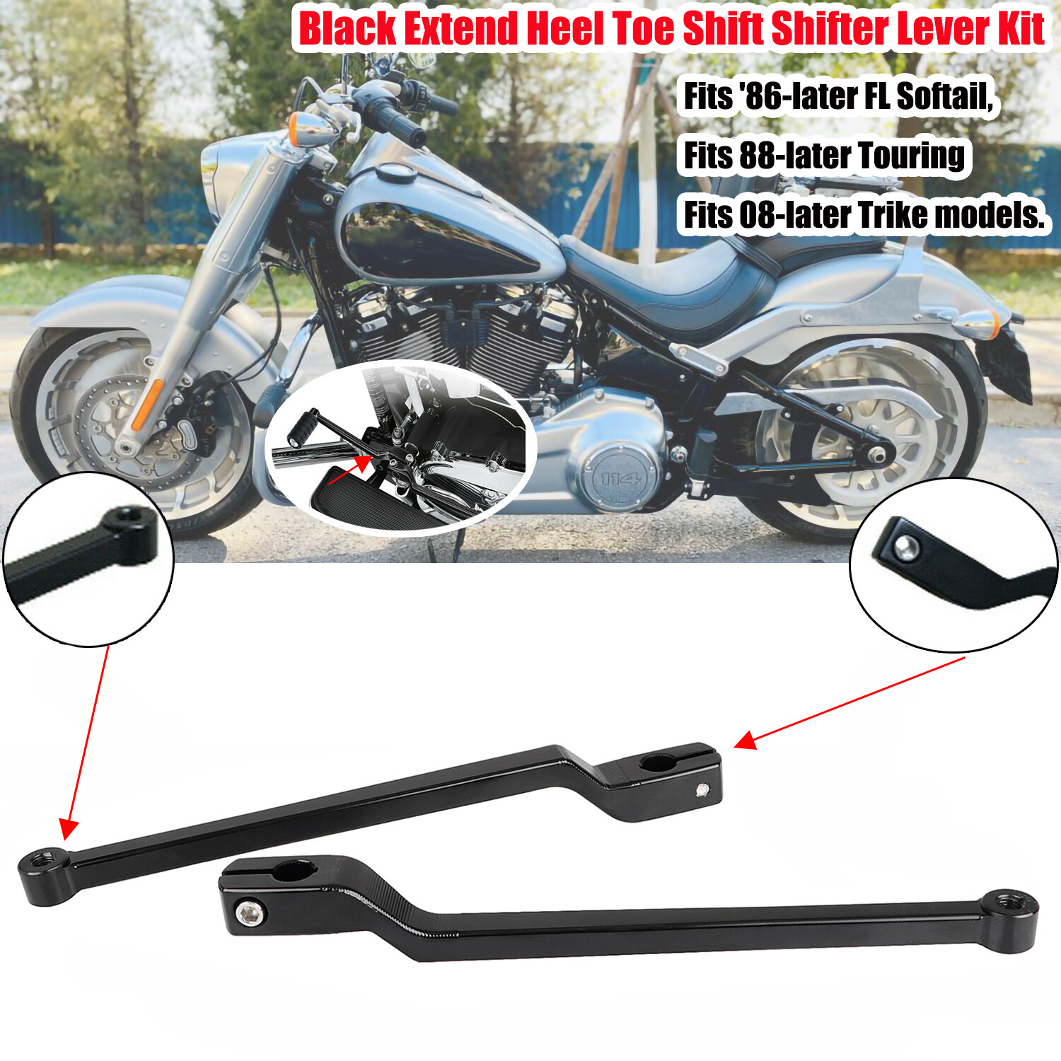 Black 9.84" Heel Toe Extended Splined Shifter Lever Set For Harley ...