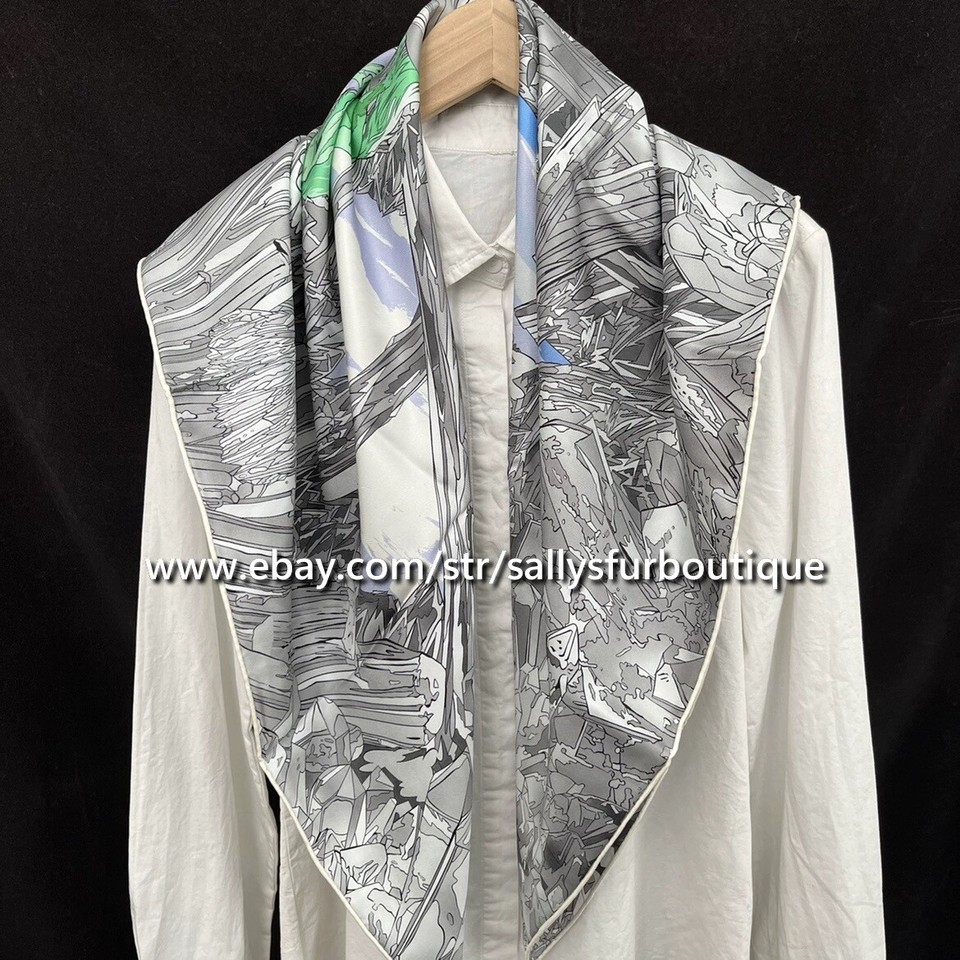 Sallys Crystal Print 18 Momme Twill Silk Wrap Scarf Stole Double Face ...