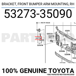 5327335090 Genuine Toyota BRACKET, FRONT BUMPER ARM MOUNTING, RH 53273 ...