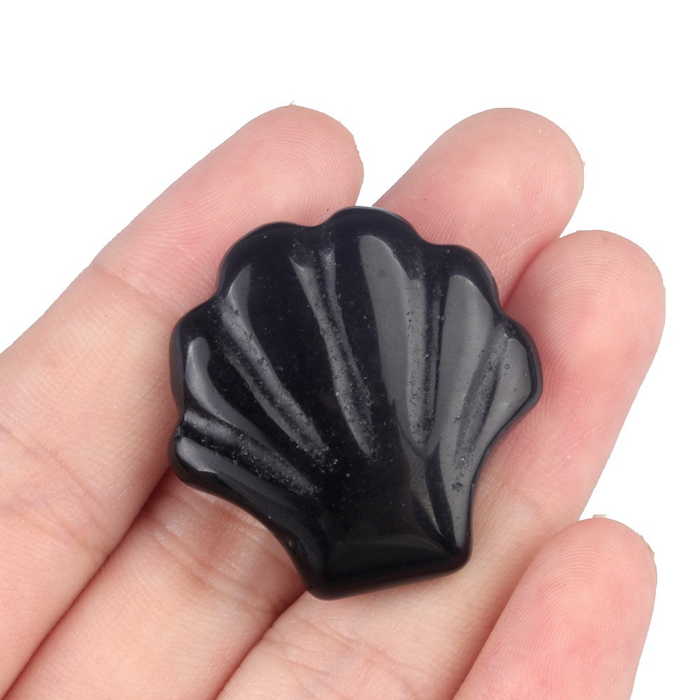 20pcs 1in Natural Obsidian Stone Carved Ocean Shell Ornament Reiki ...