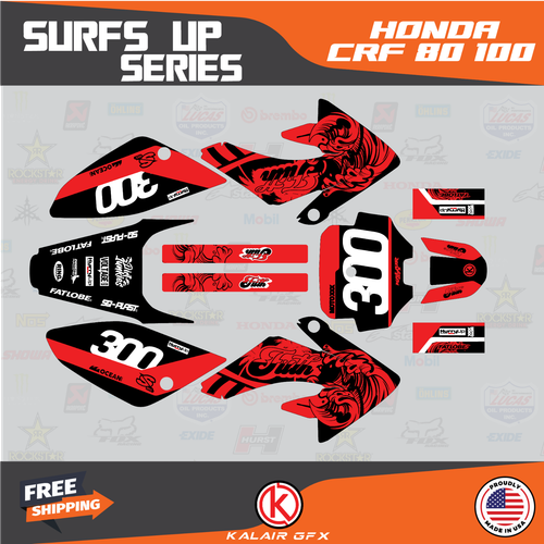Graphics Kit for HONDA CRF 80 CRF 100 (2004-2016) SurfsUp Series - Red ...