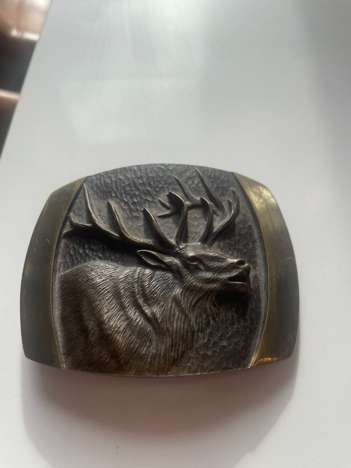 ELK BUCK DEER BRONZE BELT BUCKLE. RARE STEVEN L KNIGH… - Gem