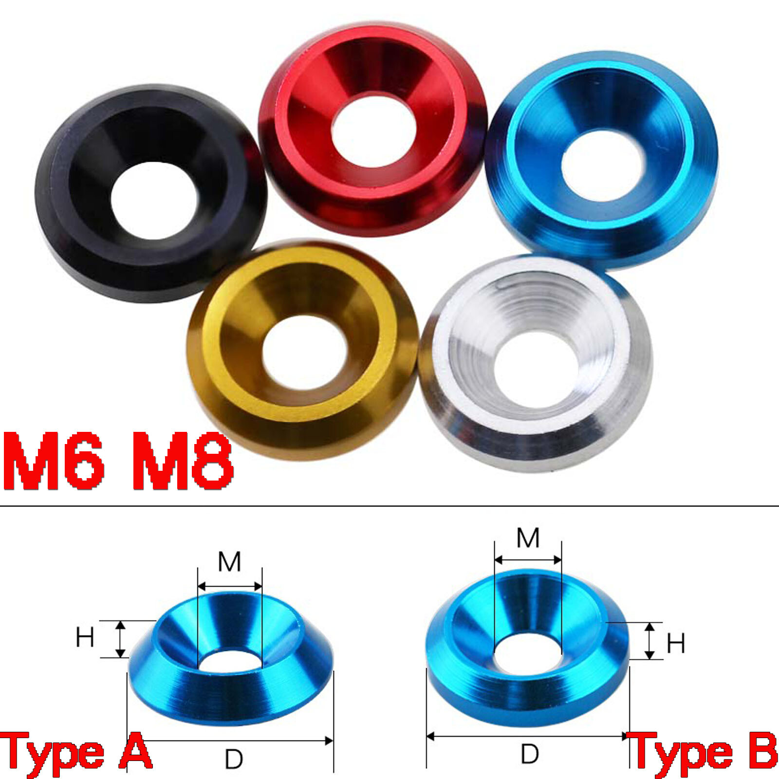 Anodised Colorful M6 M8 Aluminum Countersunk Fisheye Concave Washers ...