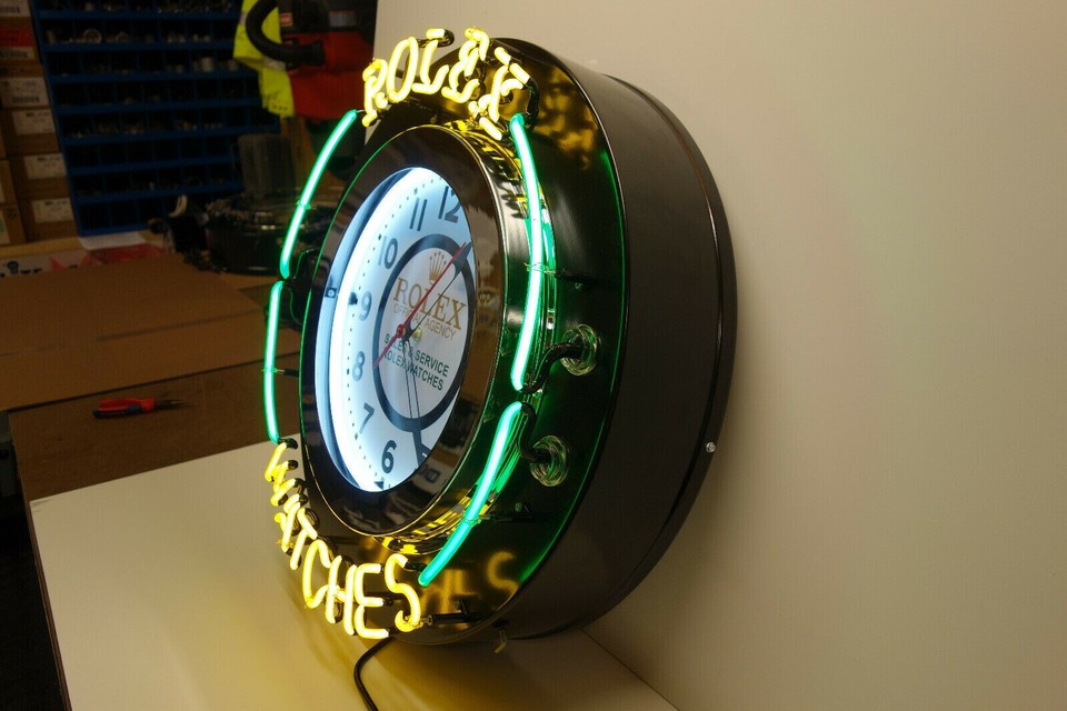 ROLEX NEON WALL CLOCK. PRISTINE & MINT. 24" DIAMETER! INCREDIBLE CLOCK ...