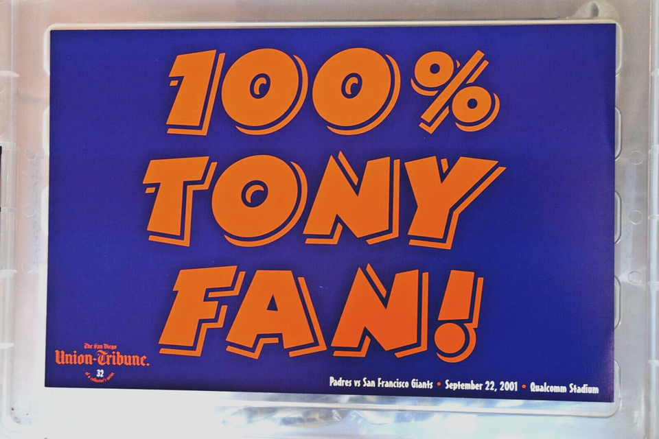 2001 San Diego Padres Tony Gwynn 17" x 11" Rally Sign "100% Tony Fan ...