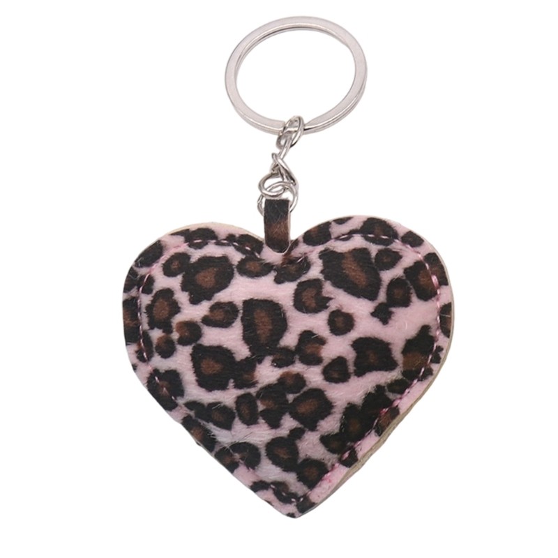 Secure Metal Hook Leopard Print Heart Keychain PU Leather Ensuring Key ...