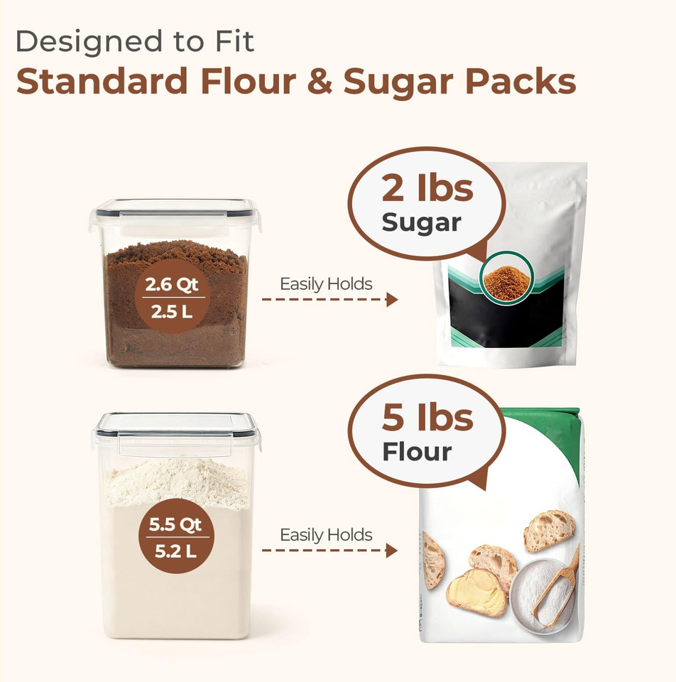 Flour Sugar Storage Containers Set of 3 (5.2L/5.5Qt) (2.5L/2.6Qt*2 ...
