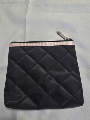 Mary Kay Black Quilted Cosmetic Bag Pouch Pink Trim Zipper Makeup Case ...