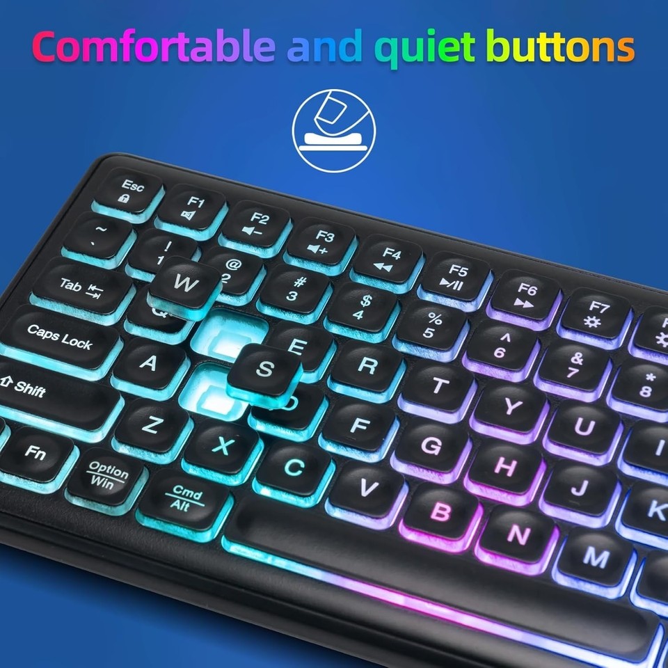 Wireless Keyboard and Mouse Combo Backlit - Compact Quiet Keyboard with ...