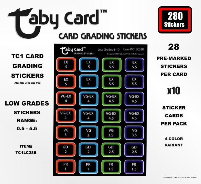 TC1 Taby Card™ Grading Stickers 280 pc Low Grade(s) x10 Sticker Cards # ...