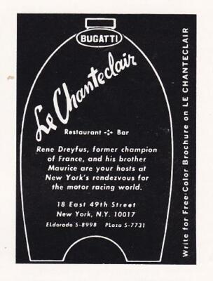 RARE 1966-69 Le Chanteclair Restaurant Bugatti Grill Print-Ad/ NYC Rene ...