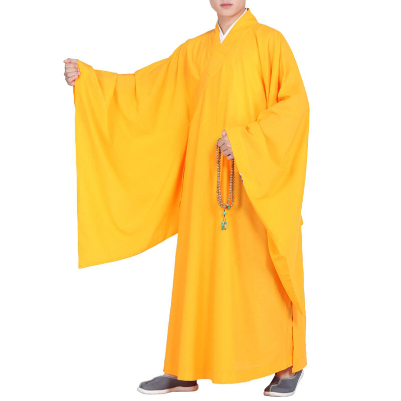 Men Buddhist Shaolin Monk Robe Kung Fu Uniform Long Gown Martial Arts ...