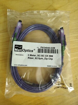 NetOptics PA34545-03M 3M SC-SC DX MM Riser 62.5μm Zip Clip Cable NEW | eBay