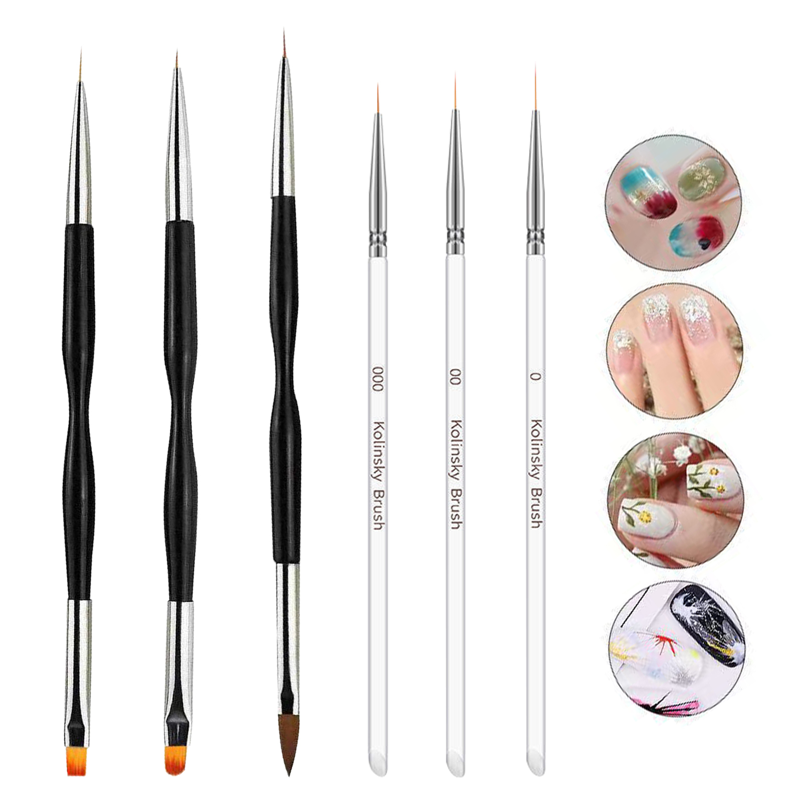 6pcs Easy Grip For Gel Fine Liner Varnish Tools Nail Art Brush 3 Double ...