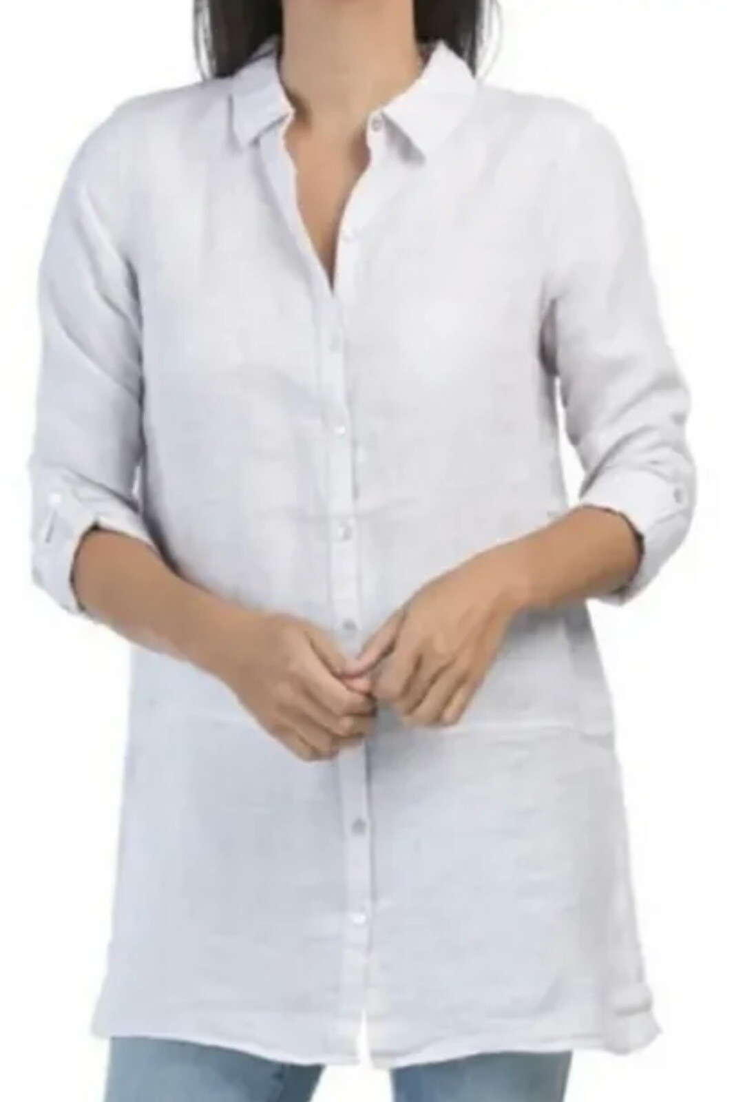 TAHARI Women 100% Linen White Button Down Shirt Tunic… - Gem