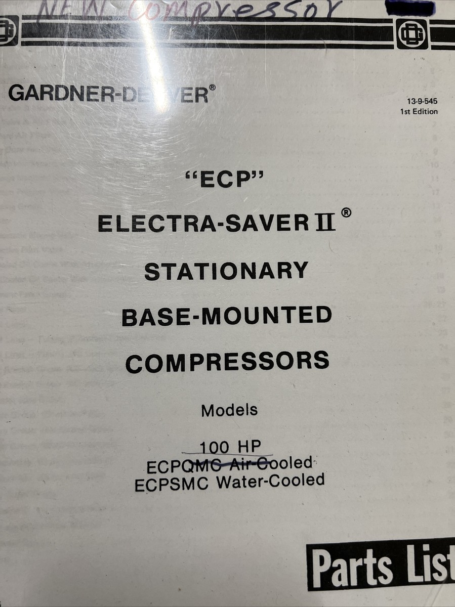 Gardner Denver Compressor Parts List Item # L75, L Series 100