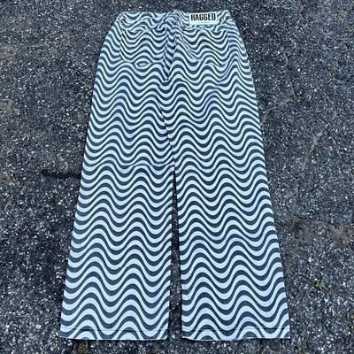 Vintage ragged jeans crazy wavy trippy pattern denim jeans pants | eBay