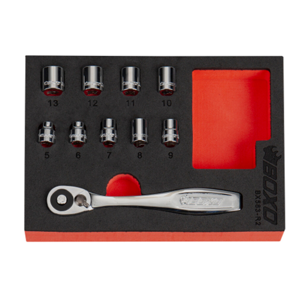 1/4" Dr Low Profile Socket Set 10 Pcs 5-13mm 72T Slim-Head Ratchet ...