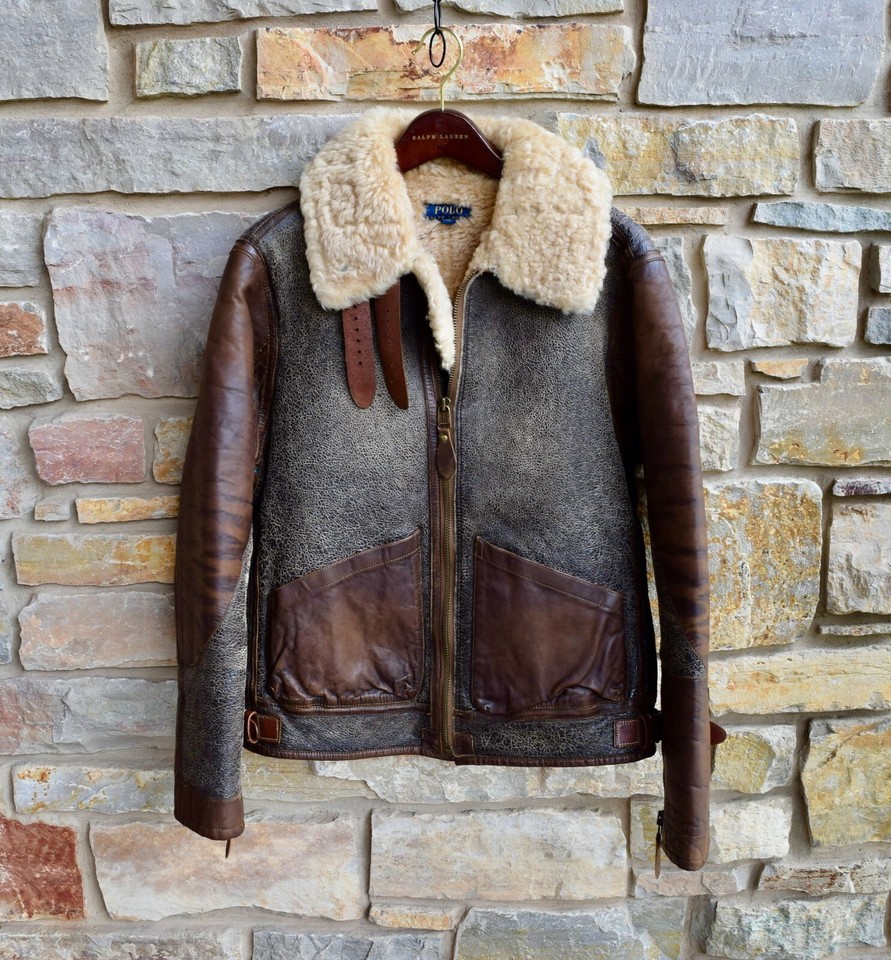 Ralph Lauren Brown Shearling Motorcycle Coat Jacket Moto Mens Extra ...