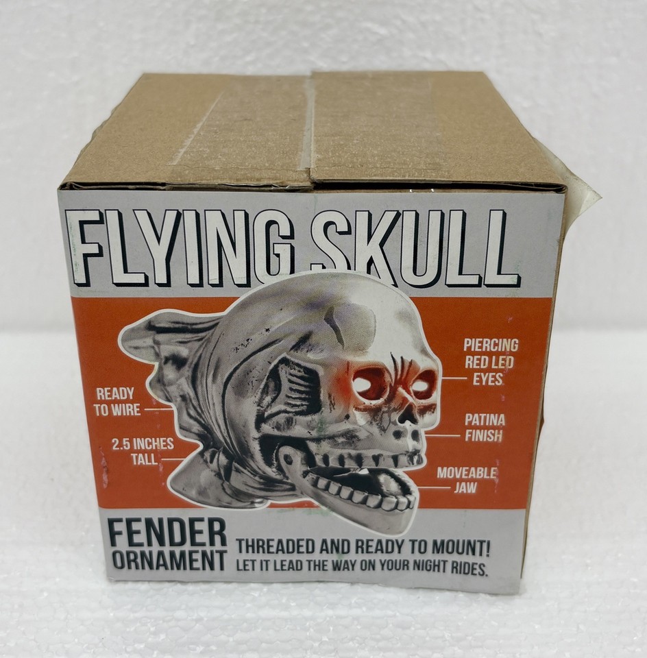 NEW NOS Vtg Flying Skull Chrome PATINA Motorcycle Fender Ornament w ...