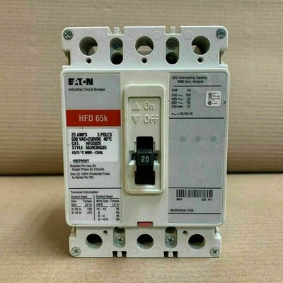 Cutler Hammer HFD HFD3020 3 Pole 20 Amp 600V Circuit Breaker ...