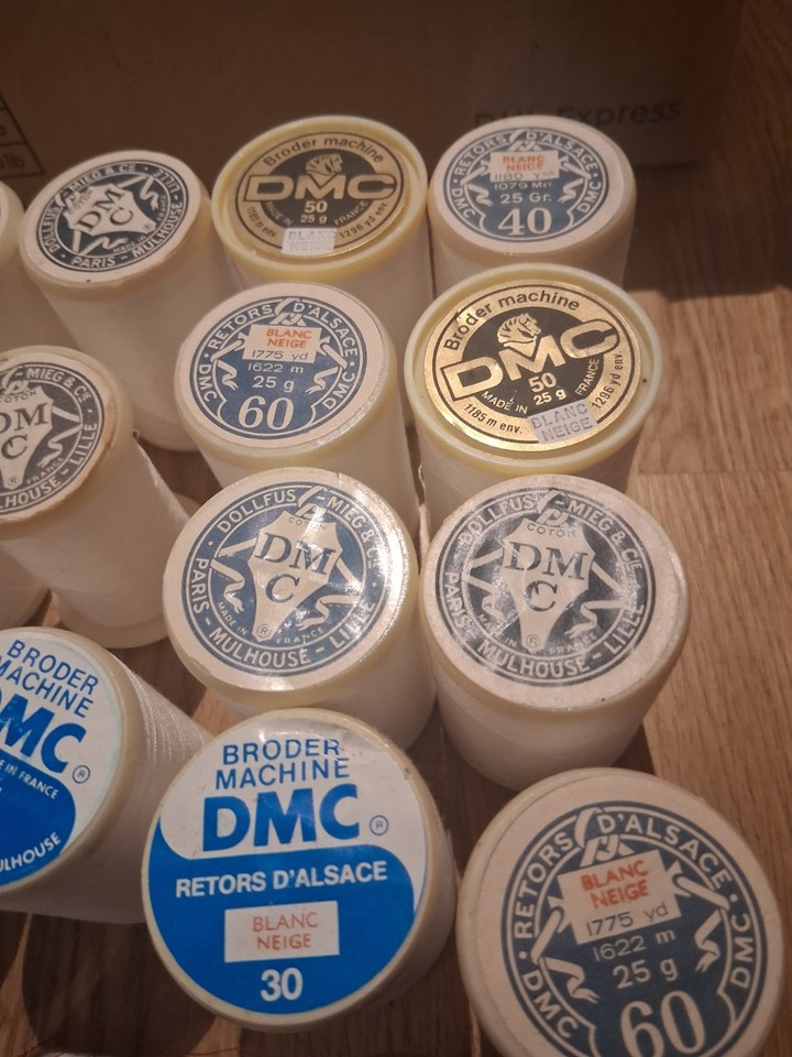 VINTAGE cotton SEWING THREAD DMC 16 large reels & small BUTTONS SCISSORS ETC | eBay UK