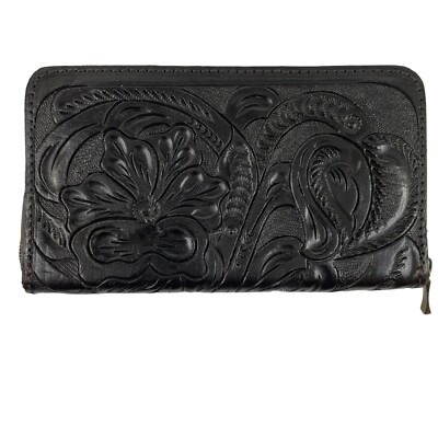 Copilli Tooled Leather Black Zip Around Wallet New | eBay