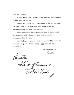 Charlie Finley Signed 8x11 Fan Letter - Cut - Charles O. - A's Owner ...