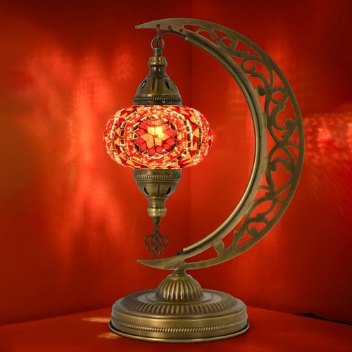 Turkish Mosaic Moon Shape Table Lamp Moroccan Vintage Crescent Bohemian ...