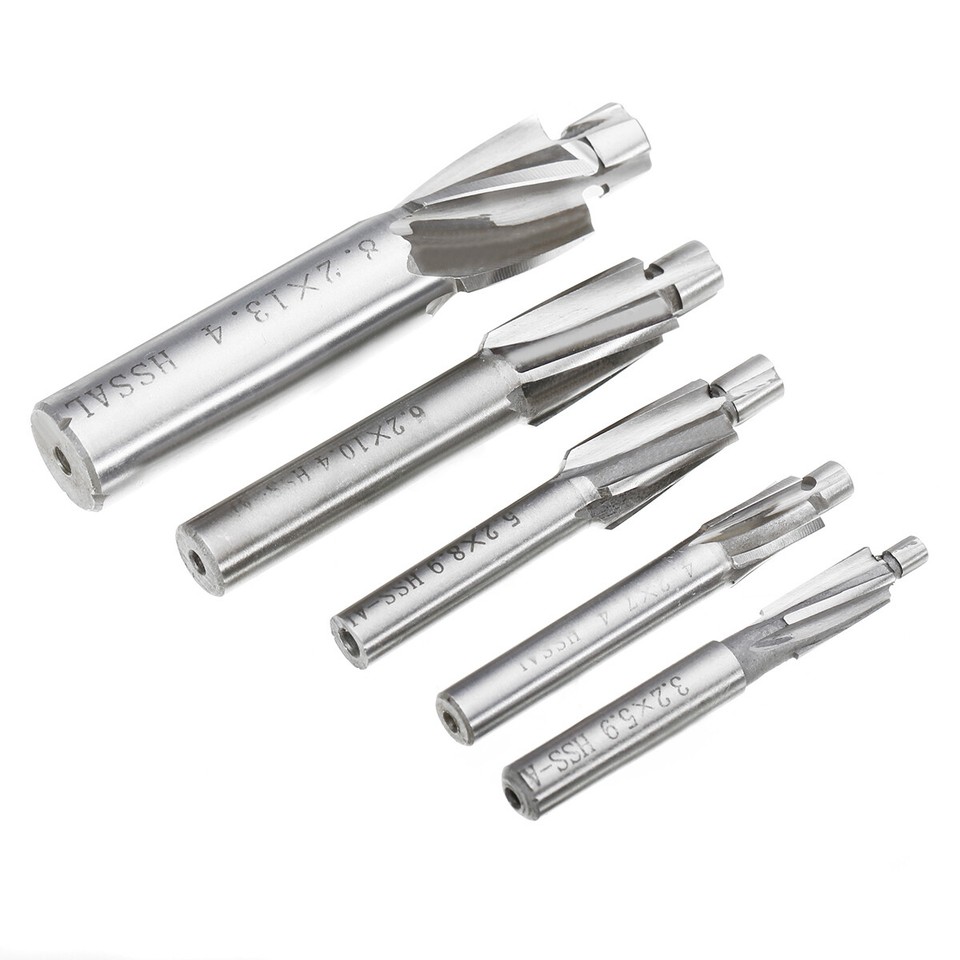 5Pcs HSS M3-M8 End Mill Cutter Set Counterbore Solid Slot Drill Bit ...