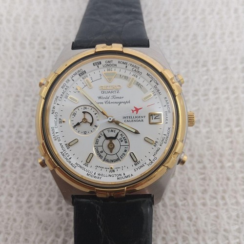 Seiko World Timer 615M-0020 Vintage White Gold Round St.Steel Quartz ...