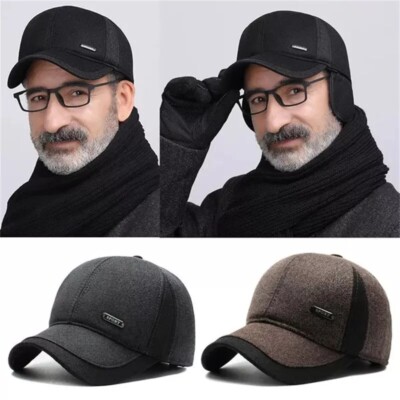 Warm Fleece Lined Waterproof Baseball Cap Winter Hat with Earflaps Caps ...