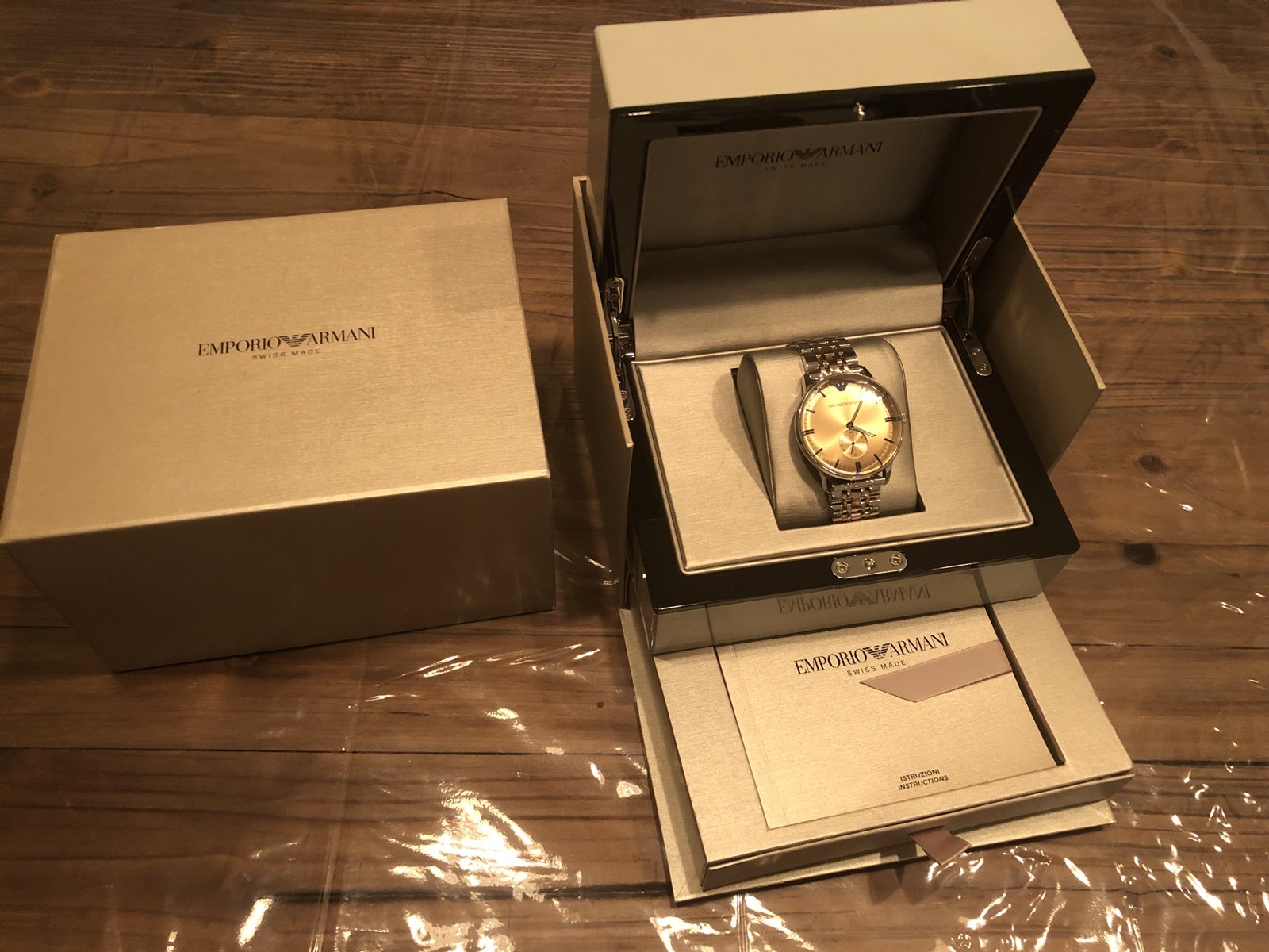 100 Emporio Armani AR2070 Beige Dial Two Tone Stainless Steel Men's ...