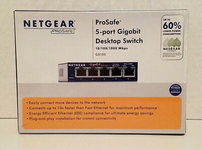 NETGEAR GS105 5-PORT GIGABIT ETHERNET SWITCH BRAND NEW SEALED | eBay