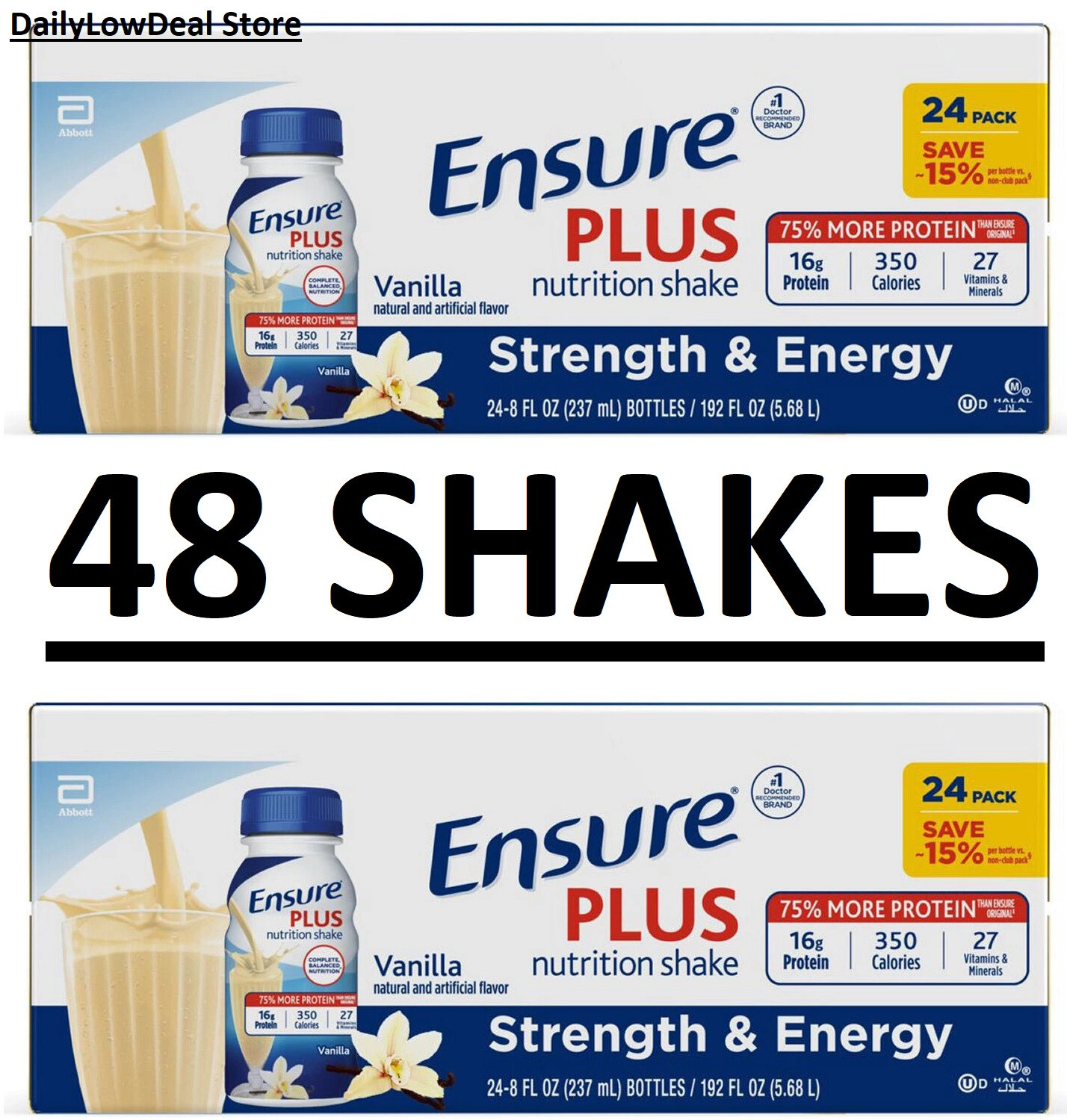 48 PACK - Ensure Plus Nutrition Meal Replacement Shake, Vanilla 8 Fl ...