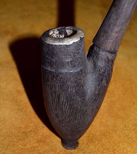 Antique African Tobacco Pipe W Aluminum Lined Wooden Bowl & Wood Stem ...