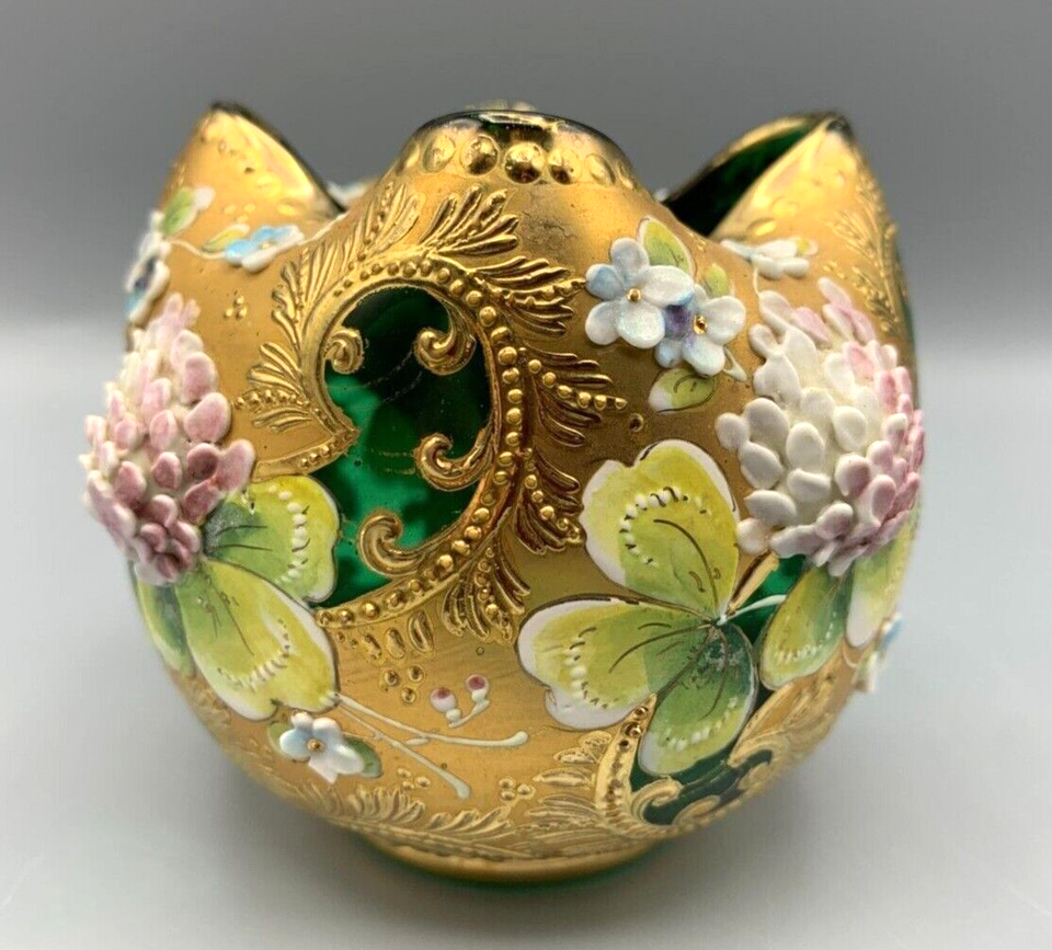 ART GLASS VASE BOWL BOHEMIAN MURANO MOSER CZECH ENAMELED GOLD GILT TRE ...