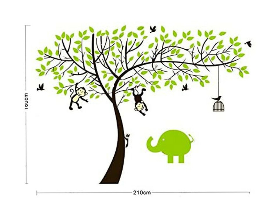 Lovely Monkey Animal Wall Sticker Colorful Elephants Walking Under ...